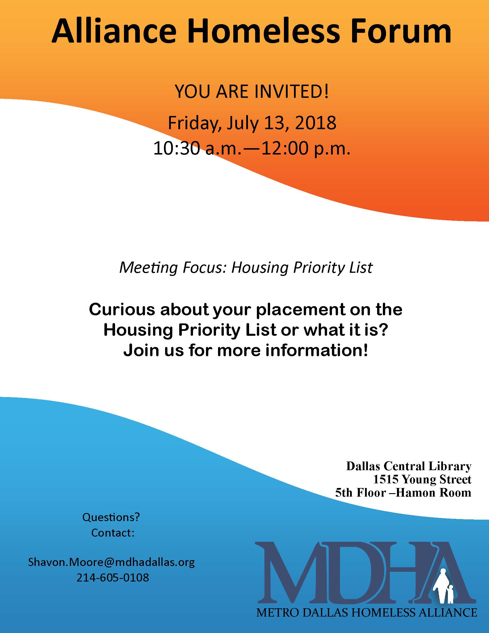 Alliance Homeless Forum July 2018 - Focused on the Housing Priority ...