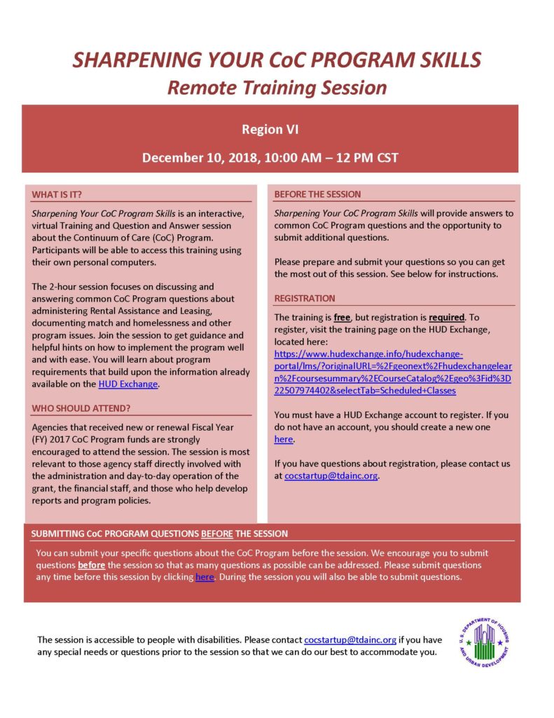 Sharpening Your CoC Program Skills - Remote Training Session - Housing ...