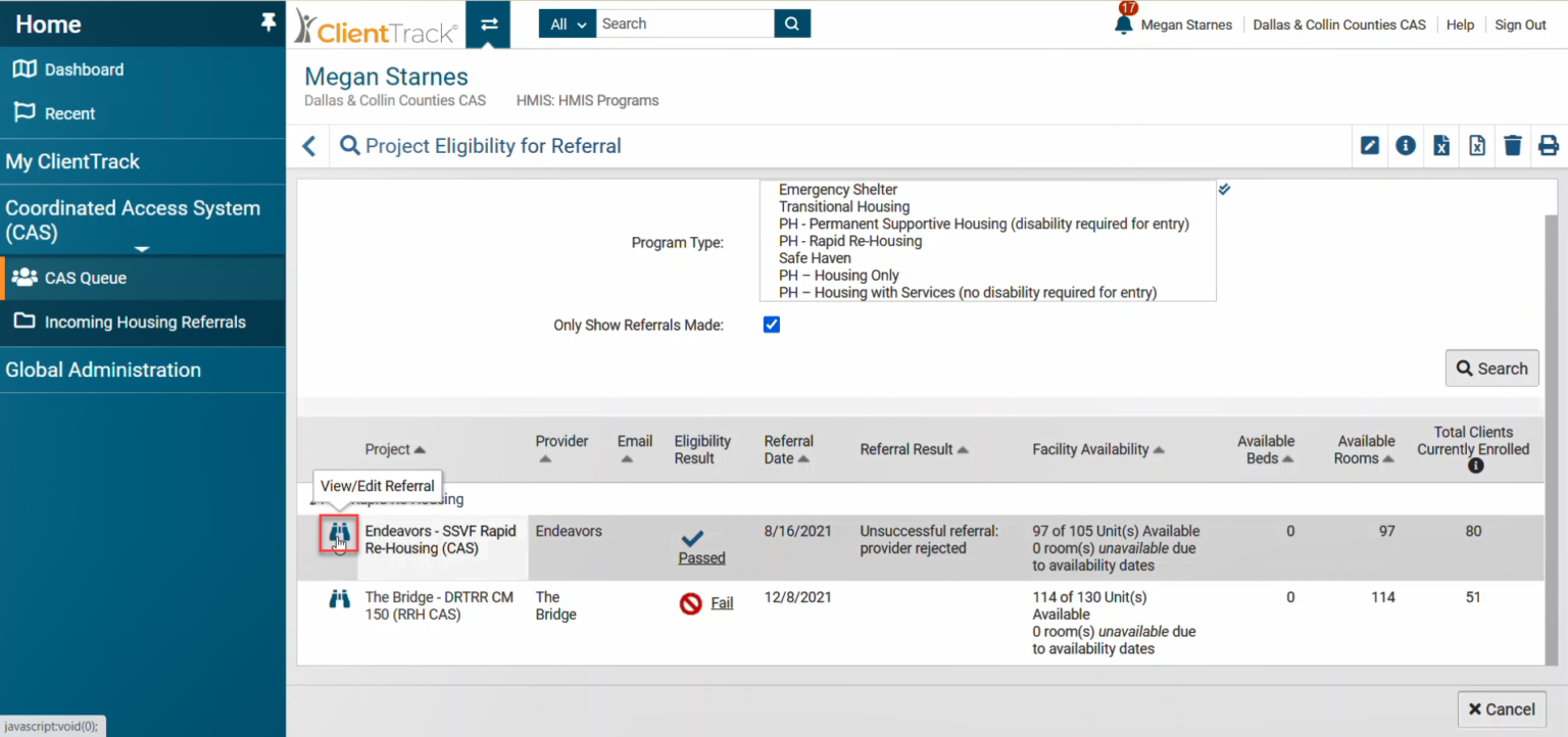 Viewing CAS Referrals - Housing Forward