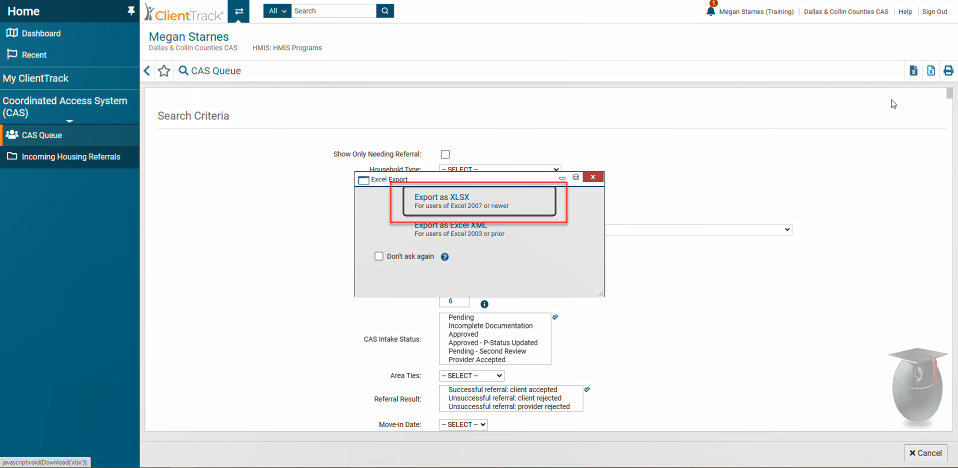 Exporting the CAS Queue - Housing Forward