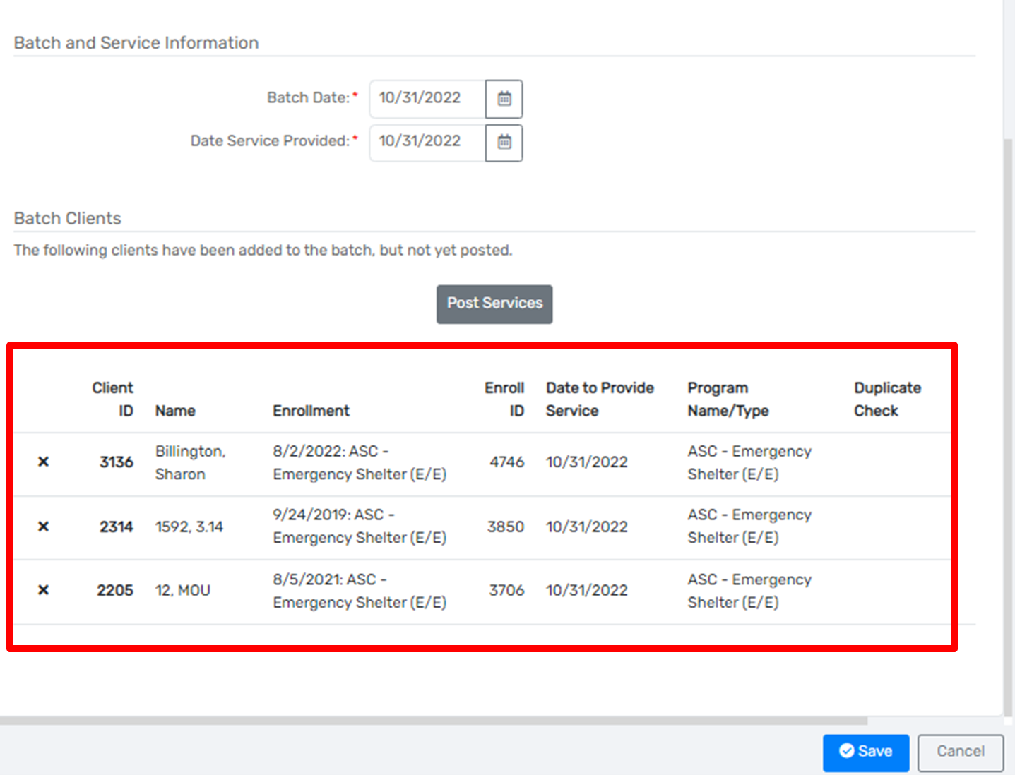 Entering a Service Using Batch Processing - Housing Forward