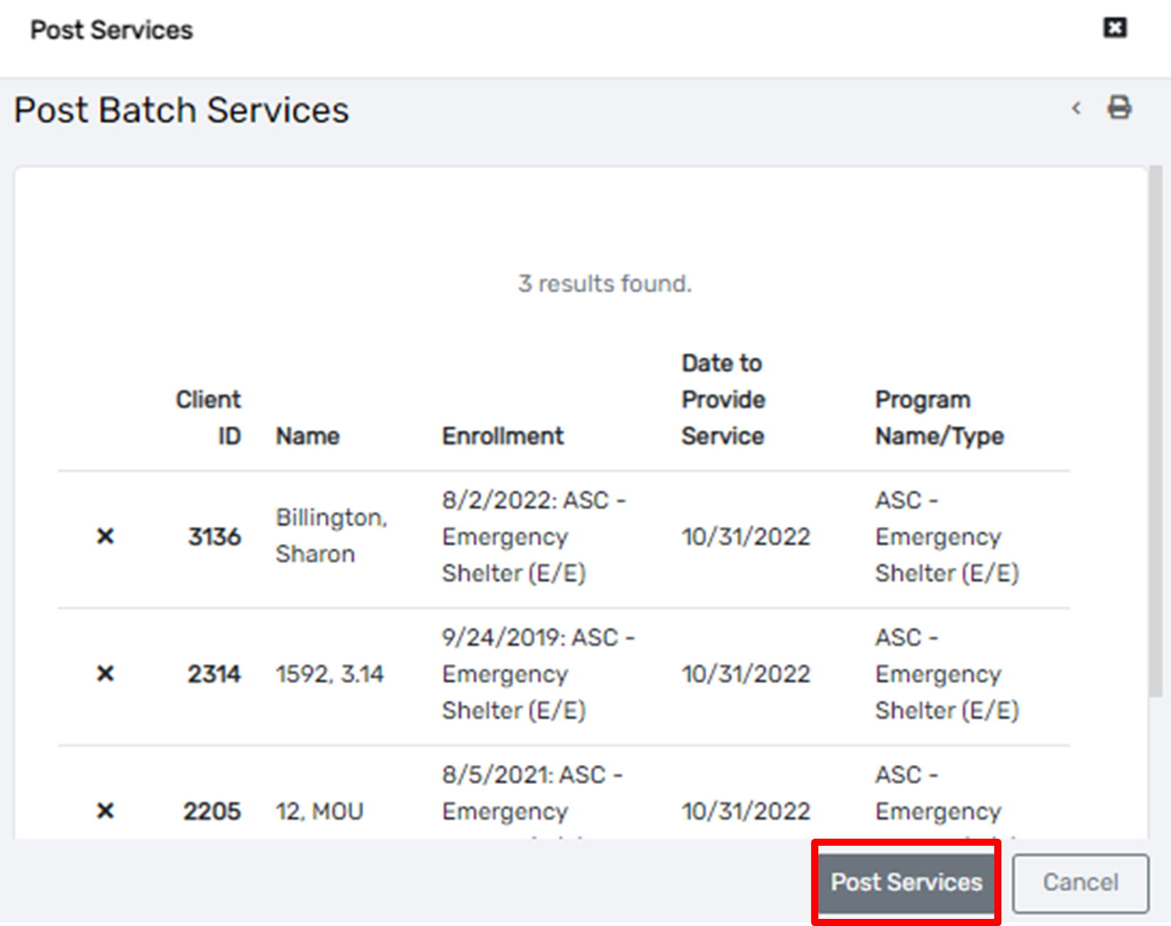 Entering a Service Using Batch Processing - Housing Forward