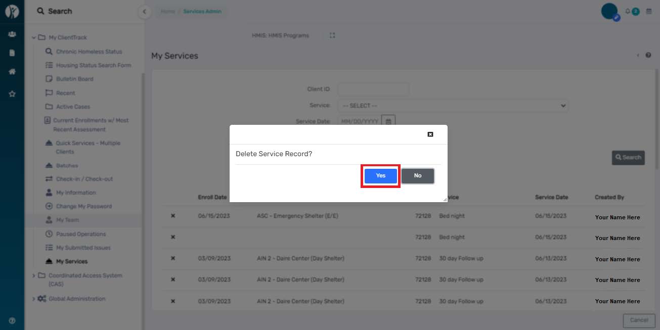 Removing a Service - Housing Forward